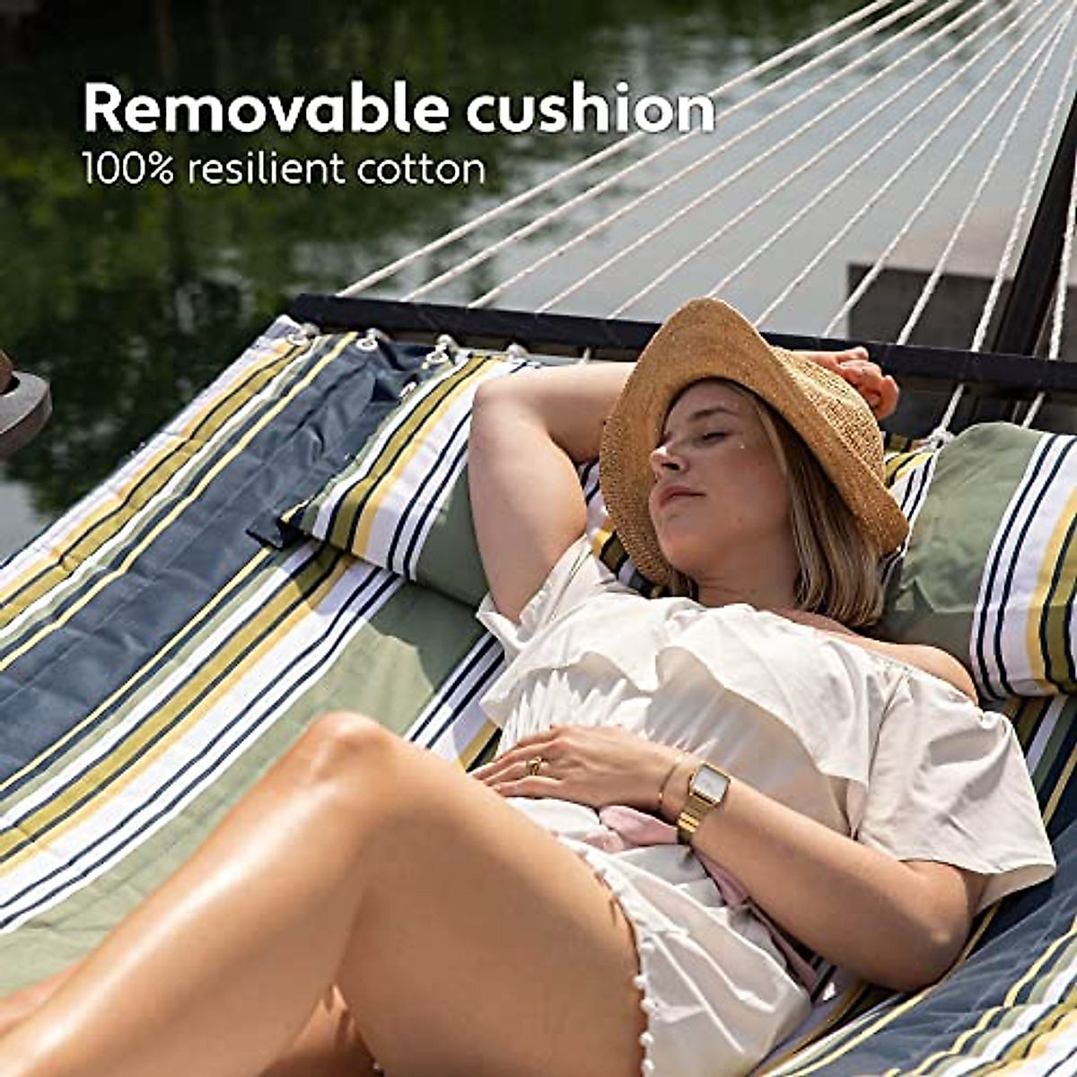 VITA5 Hammock with Stand Included - Home Must-Haves Outdoor Hammock Two Person for Summer - Portable Backyard Hammock with Stand - 2 Person Hammock Bed with Cupholder - 450lbs Capacity