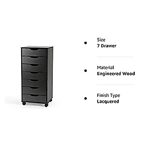 TUSY 7-Drawer Chest, Storage Dresser Cabinet with Wheels, Tall Chest of Drawers for Closet and Bedroom (Black, 7 Drawer)