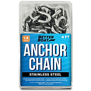 Stainless Steel Anchor Chain, Boat Anchor Chain, Anchor Chains for Boats, Stainless Anchor Chain, Double Boat Anchor Shackle Link Ends Marine Grade Boat Accessories 4 Ft Chain 1/4" Width