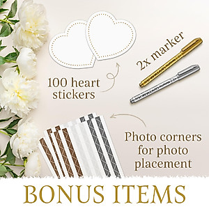 Elegant Guest Book with Linen Cover, Wedding Guest Book Capture Cherished Memories of Your Special Day, Memory Book with Place for Photo on The Cover, 120 Thick Papers with Stickers Messages