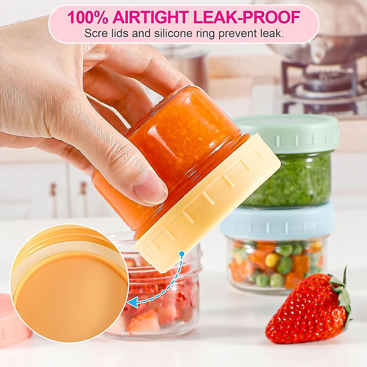 6Pack2.7oz Glass Salad Dressing Container To Go,Small Glass Containers With Lids,Reusable and Leakproof Dipping Sauce Cups Set,Salad Dressing Container Lunch Box Work Trip,With brush,Liquid Chalk Pen