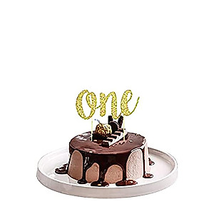 Morndew Gold Glitter One Banner and One Cake Toppers for Kids Birthday Party Baby Shower Wedding Party Bunting Decoration