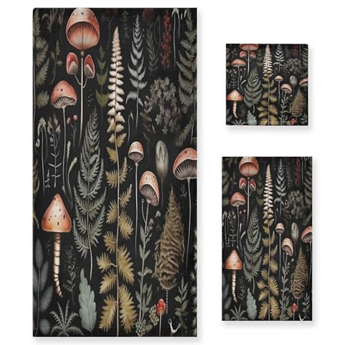 Flradish Mushrooms Towels 3 Pack Bath Towels for Bathroom Set Soft Cotton Highly Absorbent Lightweight & Quickdry Towel Set 1 Bath Towel,1 Hand Towel,1 Washclothe