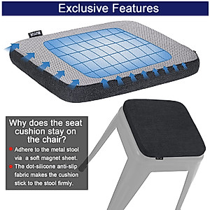 BUYUE Natural Linen Magnetic Bar Stool Cushions Set of 4, Enhanced Anti-Slip Breathable Small Chair Seat Pads for Café Bistro Stackable Metal Stools (Square, Black, 4 Counts)