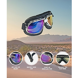 CRG Sports Motorcycle Goggle Aviator Pilot Style Cruiser Scooter Motocross Goggles for Men, Women, Adults