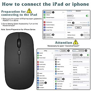 UrbanX Bluetooth Rechargeable Mouse for Dell Latitude 7390 Laptop Bluetooth Wireless Mouse Designed for Laptop/PC/Mac/iPad pro/Computer/Tablet/Android Midnight Black