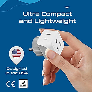 Ceptics Schuko Germany, France Plug Adapter, Dual Input - Ultra Compact Light Weight - Usa to Russia, South Korea Travel Adaptor Plug - Type E/F (3 Pack)