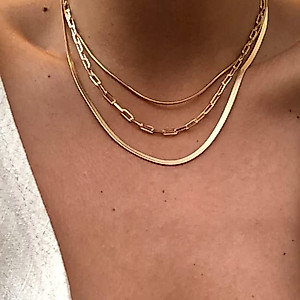Gold Necklace for Women Layered Choker Necklace 14K Gold Jewelry for Women Dainty Layering Paperclip Snake Chain Necklace Gifts for Women Teens