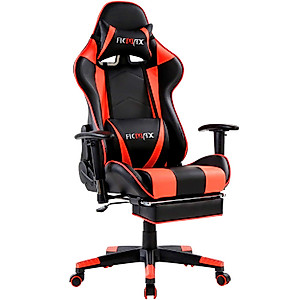 FICMAX Massage Gaming Chair Ergonomic Gamer Chair with Footrest Reclining Computer Gaming Chair Racing Style Home Office Chair High Back Gaming Desk Chair with Headrest and Lumbar Support(Black/Red)