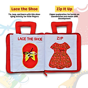 My Quiet Book by Pockets of Learning Montessori Basic Life Skills Activity Toy | Interactive Early Education Preschool Activity Busy Book for Toddlers & Children Soft Fabric Original Quiet Travel Book