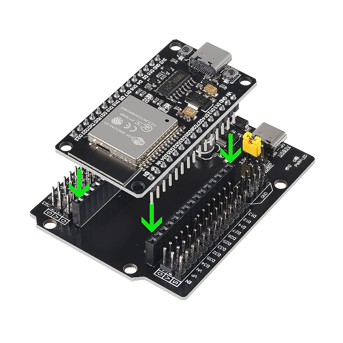 AITRIP 2 Sets ESP-WROOM-32 ESP32 ESP-32S Type-C USB Development Board Type-C USB CH340C WiFi+Bluetooth Ultra-Low Power Dual Core ESP32-DevKitC-32 ESP-WROOM-32 Expansion Board for Arduino