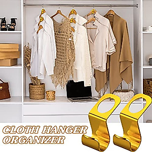 Tudomro 50 Pcs Metal Clothes Hanger Connector Hooks, Heavy Duty Extender Clips Space Saving Hooks for Closet Wardrobe Heavy Clothing Organizer (Golden)