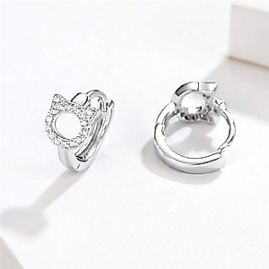 Cute Cat Cubic Zirconia Cartilage Small Hoop Earrings for Women Teen Girls 925 Sterling Silver CZ Tiny Hollow Kitty Pet Hinged Huggie Sleeper Hoops Hypoallergenic for Sensitive Ear Dainty Jewelry