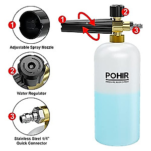 Pressure Washer Foam Gun Kit - Car Wash Short Wand with 1/4" Quick Connector, 3400 PSI Short Gun Foam Cannon + Microfiber Applicator & Sponge Mitts for Easy Cleaning 1 Liter