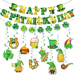 St Patricks Day Decorations 24 PCS, Shamrock LUCKY Banner Garlands Clover Hanging Swirls Irish Decor for Home Saint Patrick Party Supplies