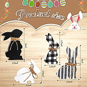 4 Pcs Easter Bunny Table Wooden Signs Bunny Shaped Farmhouse Decor Spring Bunny Wood Tabletop Easter Decorations Easter Bunny Dining Room Table Decor Sign Bunny Decor with Rope (Plain Black White)