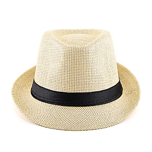 FALETO Unisex Summer Panama Straw Fedora Hat Short Brim Beach Sun Cap Classic (#011 Pack for 4 Colros)