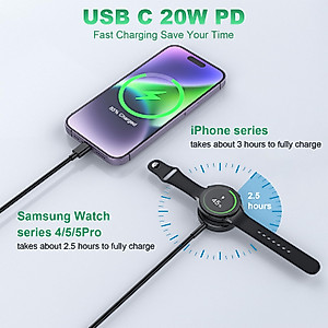 Quanlex 4 in 2 Watch Charger for Samsung Watch, USB-C, Micro USB and Lightning Cable, Galaxy Watch Charger for Samsung Galaxy Watch 3 4 5 Pro 4 Classic, Active 2 1, Galaxy S23/S22/S20, iPhone