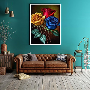 JFYHAB Rose Diamond Painting Kits for Adults, Rose Flowers Full Drill Diamond Art Kit for Adults Beginner, DIY 5D Diamond Dots Painting Craft for Home Wall Decor 12x16 Inch