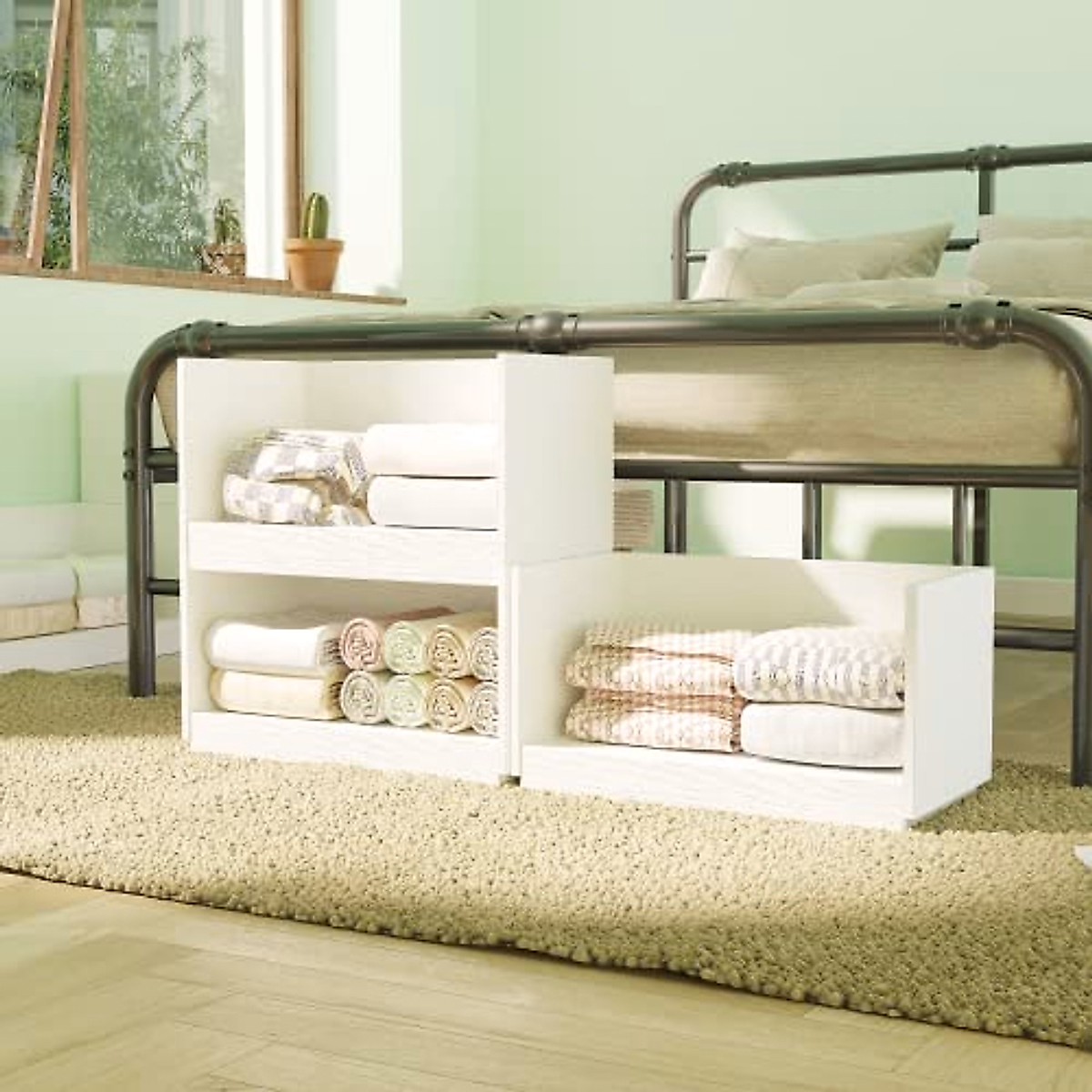 woodtalks Stackable Closet Shelves, Set of 3 1-Tier Shelf, Multi-Purpose Storage Closet Organizers, Open Dressers for Bedroom, Clothing Storage, Freestanding Storage Shelves, White Oak