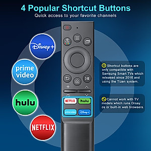Universal Replacement Remote for Samsung-TV-Remote, Compatible All Samsung Frame Serif Crystal UHD Neo QLED OLED 4K 8K Smart TVs Monitors G65B G7 G70B G85SB M70B M8 S55BG97