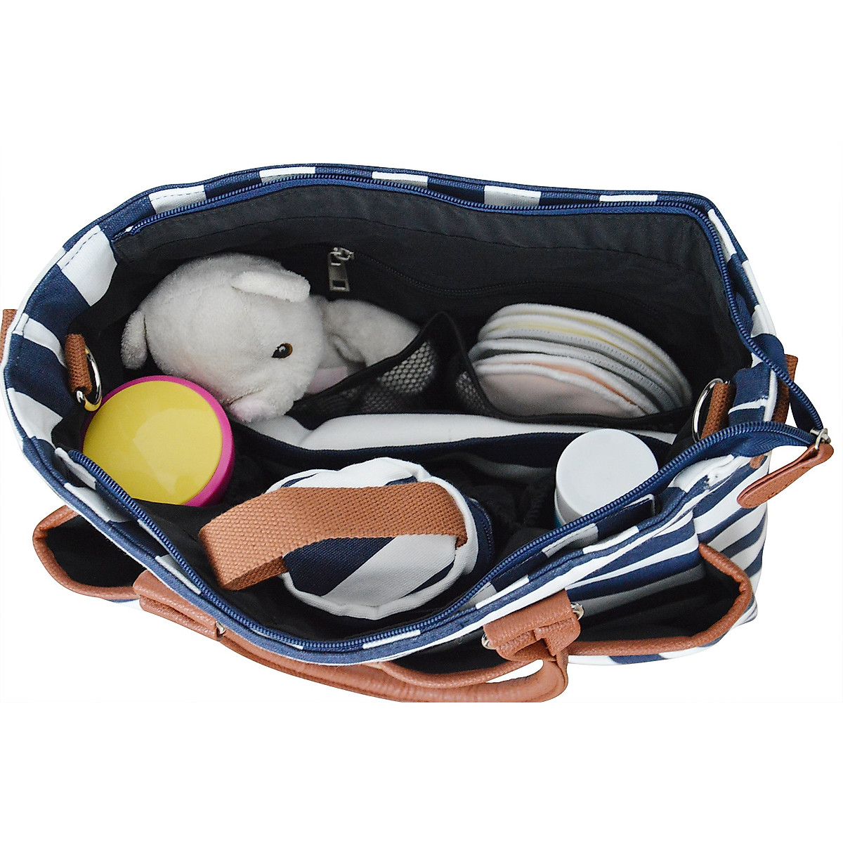 Designer Canvas Stylish Diaper Bag - With 2 Bonus Items: Changing Pad + Bottle Holder