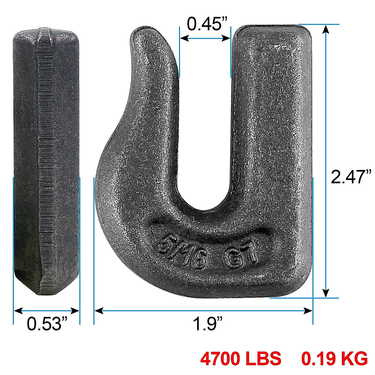 Robbor 5/16 inch Chain Hook Grade 70 Weld On Grab Hook Designed to be Welded onto Flatbed Trailers, Tractors and Other Similar Equipment
