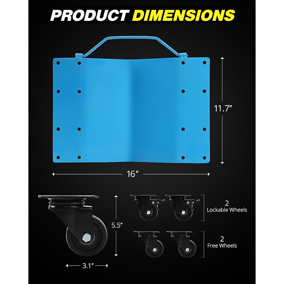 GARVEE Car Dolly Set of 4 with 8000 lbs Capacity, Manganese Steel Heavy Duty Car Mover Wheel Dollies with Antiskid Plate & 360 Degree Rotatable Wheel, 16"*13", Blue