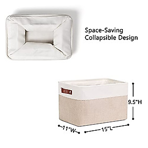 DULLEMELO Collapsible Bundle Baskets 3 Medium Baskets 15"x11"x9.5" + 2 Large Baskets 16"x12"x12"（White&Khaki)