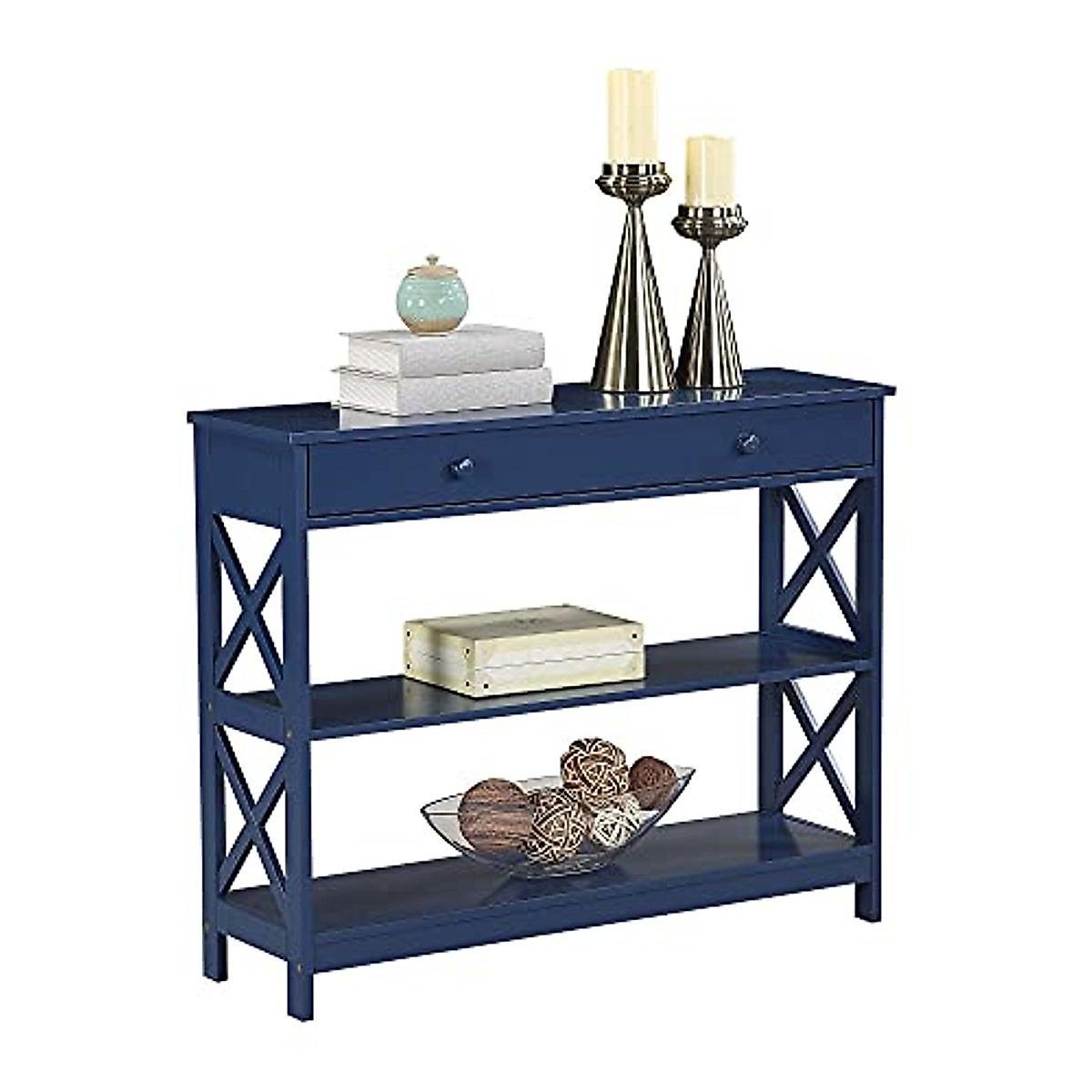 Convenience Concepts Oxford 1 Drawer Console Table with Shelves, Cobalt Blue