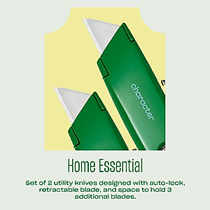 Character The Utility Knife, Premium, Heavy Duty Box Cutter with Safety Auto Lock and Retractable Blade, 2 Pack