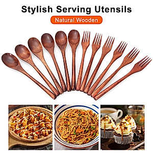 12 Pieces Wooden Forks and Spoons for Eating Utensil Set Lunch Wooden Cutlery Japanese Silverware Sets Flatware Reusable Bamboo Utensils Korean Wooden Spoon Fork Set