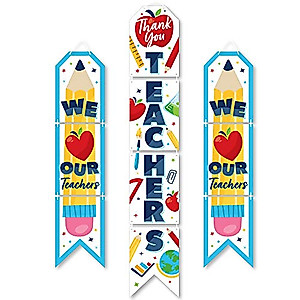 Big Dot of Happiness Thank You Teachers - Hanging Vertical Paper Door Banners - Teacher Appreciation Wall Decoration Kit - Indoor Door Decor