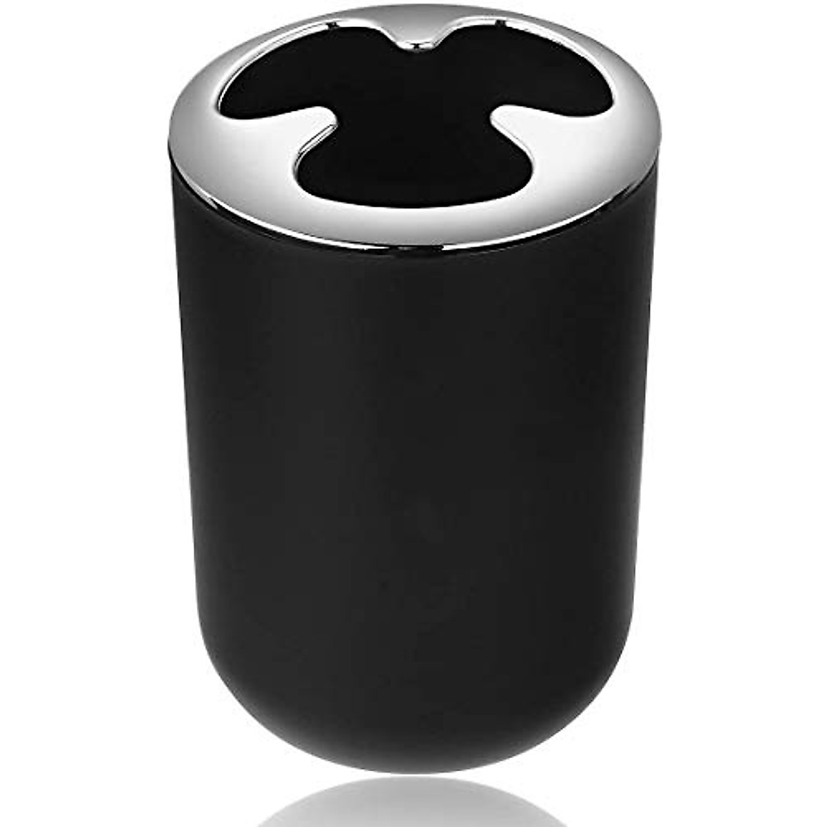 6 Pcs Plastic Bathroom Accessory Set Luxury Bath Accessories Bath Set Lotion Bottles, Toothbrush Holder, Tooth Mug, Soap Dish, Toilet Brush, Trash Can, Rubbish Bin (Black)