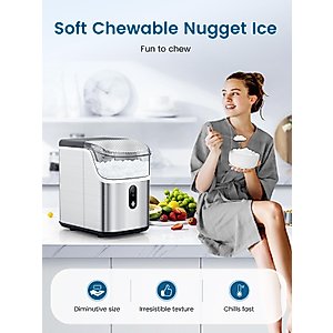 COWSAR Nugget Ice Makers Countertop, Soft Chewable Crushed Ice Maker Machine, Portable Pebble Ice Maker Countertop, 34Lbs/Day, Self-Cleaning, One-Button Operation Ice Machine for Home Kitchen Party