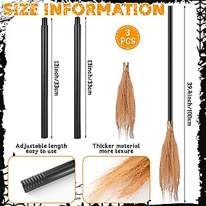 Panitay 6 Pieces Halloween Witch Broom Hat Set, Includes 3 Pcs Realistic Witch Brooms and 3 Pcs Black Witch Hats, Halloween Witch Accessories for Halloween Party Cosplay Props Costume Accessories
