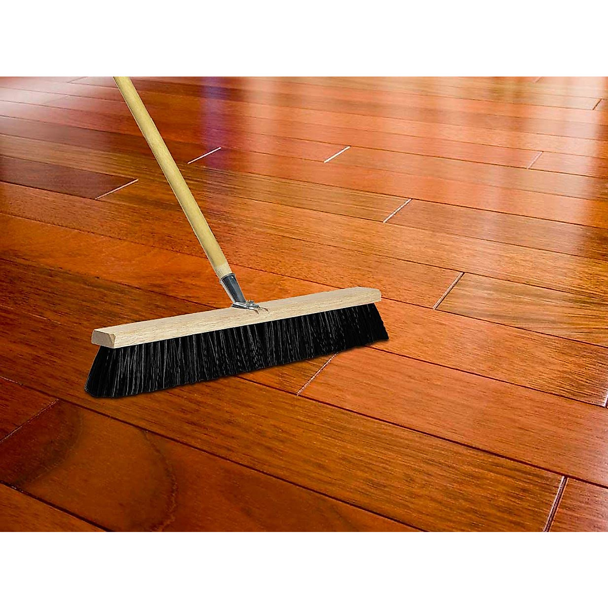 Unvert Black Indoor Push Broom Head – Heavy Duty Hardwood Block – Polypropylene Bristles – Deck Scrub Brush – Two Threaded Handle Holes for Better Assist (12")