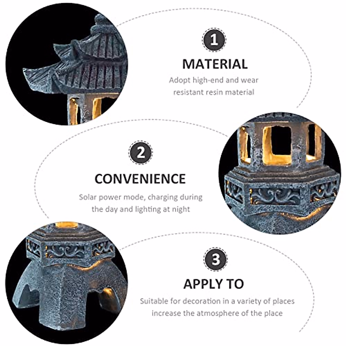 GANAZONO Statue Garden Solar Lights Resin Rock Lantern Pagoda Garden Statue for Patio Lawn Pathway Moon Decoration Grey