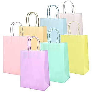 MAMUNU 28 PCS Party Favor Gift Bags with Handles, Pastel Paper Gift Bags Bulk, Assorted 7 Colors Rainbow Gift Bags for Birthday, Wedding, Baby Shower, Shopping, Parties, 8.6" x 6.3" x 3.2"