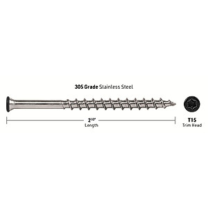 DeckWise #8x2-1/2" Stainless Steel Trim-Head Deck Screws, T15 Head, Covers 50 Sq. Ft. of Decking (100 Pack)