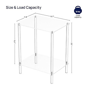 HMYHUM Acrylic Side Table/End Table for Living Room, Small Nightstand/Bedside Table for Bedroom, Home Accent Table, 2-Tier, 15.7" L x 11.8" W x 20" H, Clear