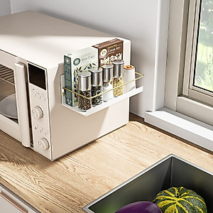 SZQINJI Magnetic Spice Rack Organizer Set of 2, Strong Magnetic Shelf for Refrigerator Space Saving Kitchen Organization, Metal Fridge Shelves for Holding Spices, Jars, Bottle, White