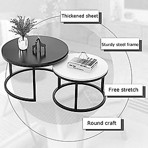 Articles for daily use 2 Piece Nested Round Coffee Table, Metal Frame MDF Desktop Living Room Coffee Table, Sofa Snack Table, Living Room and Office Decorative Furniture Coffee Table