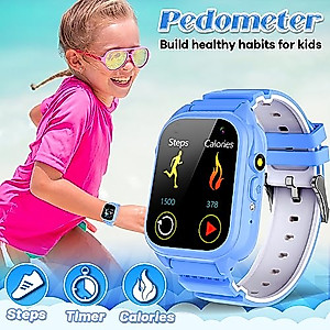 Waterproof Kids Game Watch for Girls Boys Age 3-10 with 1.44'' Touch Screen 26 Puzzle Game Music Camera Video Recorder 12/24 Hr Clock Pedometer Flashlight Alarm Calendar Children Learning Toys