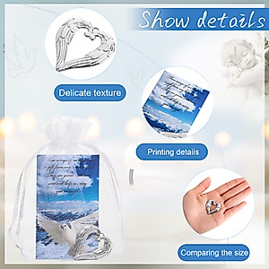 10 Sets Memorial Angel Sign Coins Set Memorial Metal Wing Pocket Token Heart Lucky Angel Charm with Peace Dove Sign Poem Cards White Organza Bags Present for Family Friends