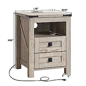 T4TREAM Nightstand wtih Charging Station, End Table, Side Table with 2 Drawers Storage Cabinet for Bedroom, Living Room, Farmhouse Design, Wood Rustic,Light Rustic Oak