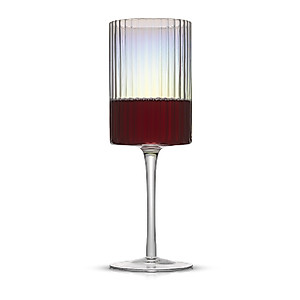 Fluted Iridescent Wine Glasses – Christian Siriano Chroma 17.5oz Red Wine Glasses Set of 2 Big Iridescent Long Stem Wine Glasses. Unique, Colorful Stemmed Red Wine Glass or Cocktail Glasses.