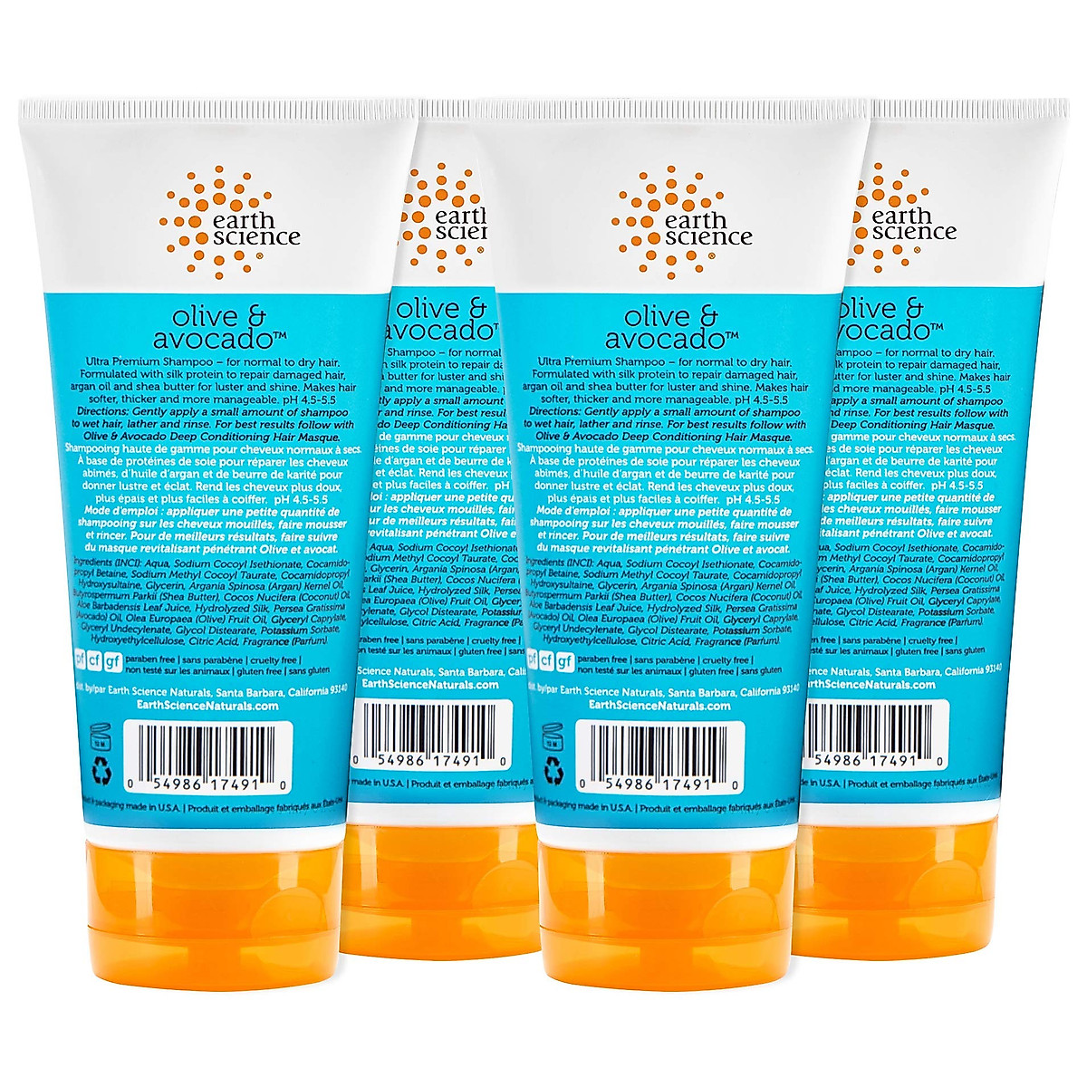 EARTH SCIENCE - Olive & Avocado Oil Shampoo: Super Concentrated for Normal to Dry Hair (4pk, 6 oz.)