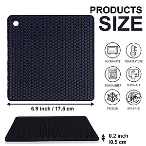 AICMEI Silicone Trivets for Hot Pots and Pans,4 Packs Multipurpose Non Slip Heat Resistant Pot Holder,Heat Resistant Pot Holders Silicone Mats for Kitchen Countertops/Table (Square-Black)