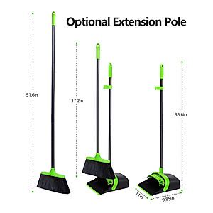 Broom and Dustpan Set, Broom and Dustpan, Broom and Dustpan Set for Home, Upgrade 52" Long Handle Broom with Stand Up Dustpan Combo Set for Office Home Kitchen Lobby Floor Use, Dust pan and Broom Set